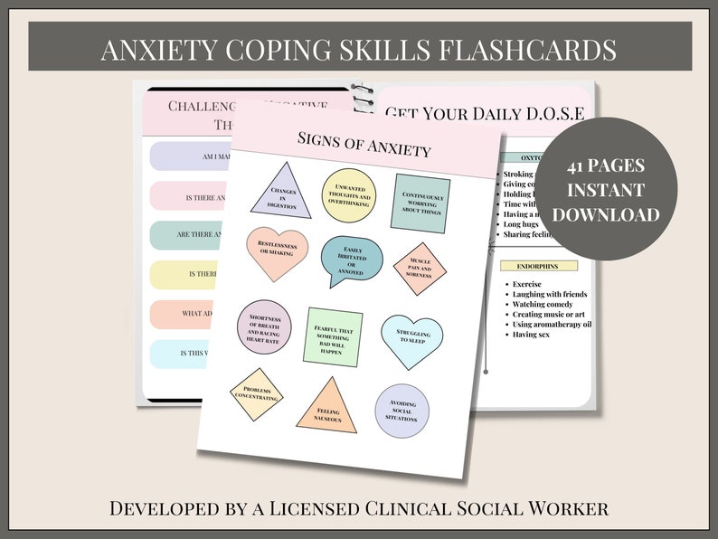 Anxiety Coping Skills Flashcards Workbook Digital or Printable ...