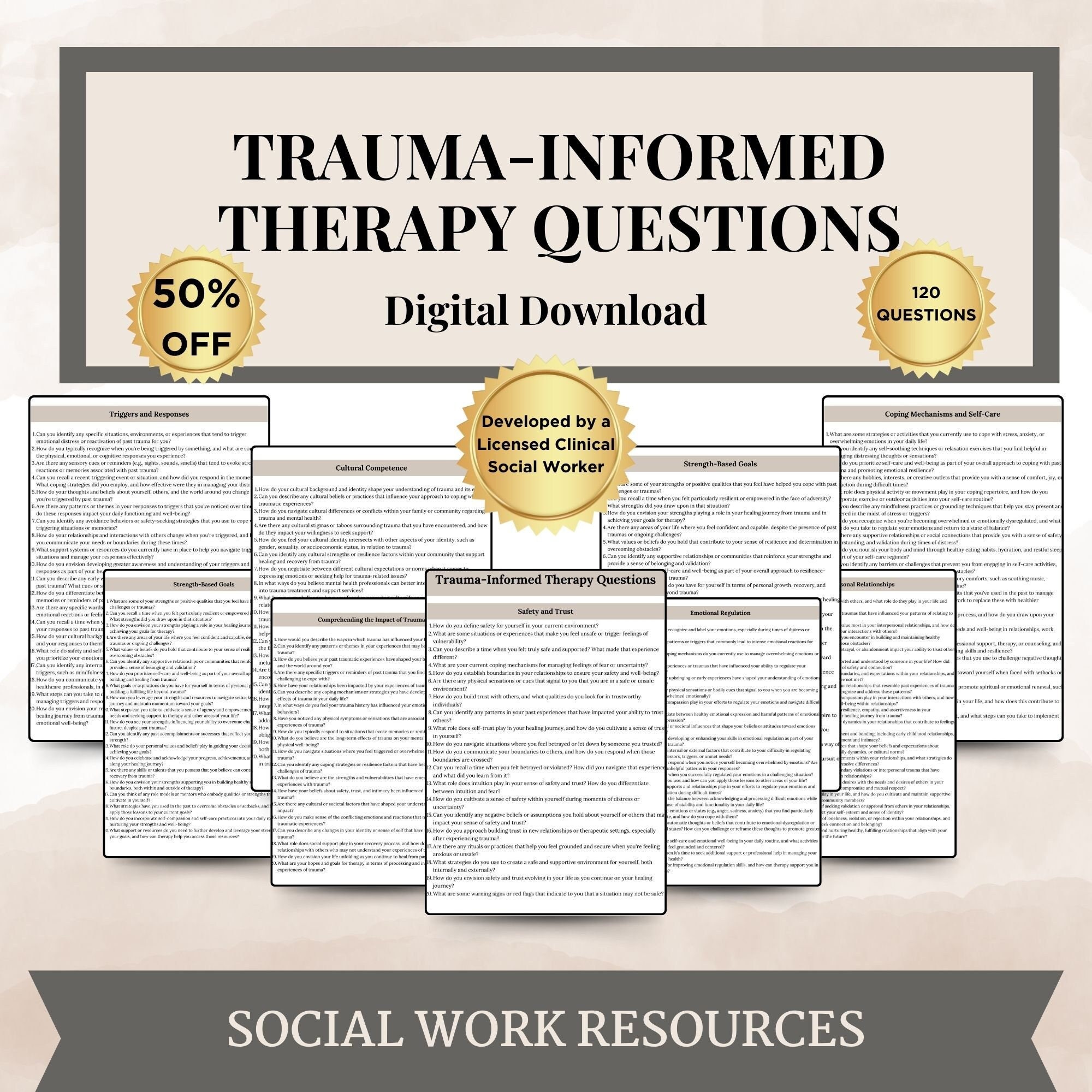 Trauma-informed Therapy Questions, Trauma Therapy Questions Bundle ...
