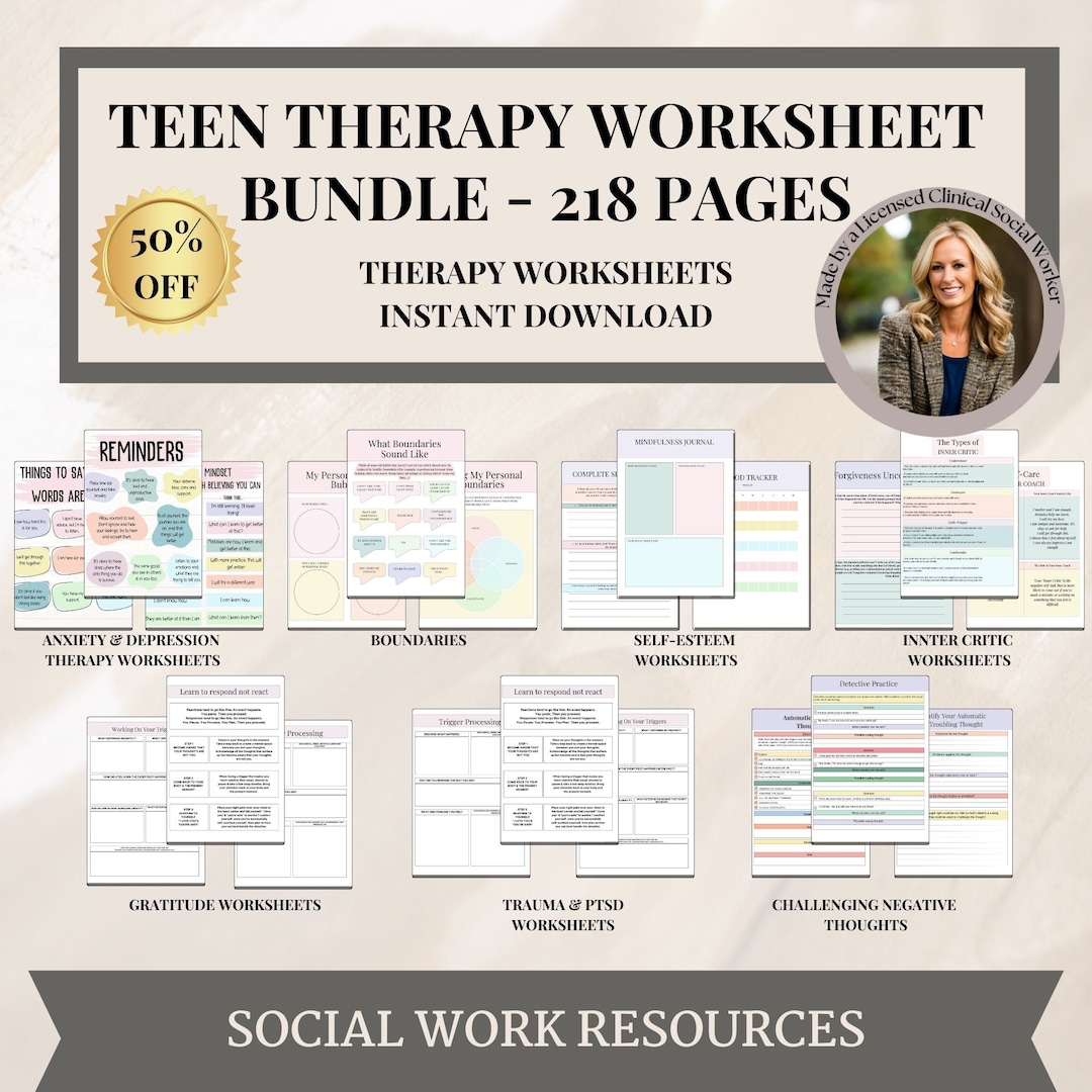 Teen Therapy Worksheet Bundle, Therapist Journal Anxiety, Teenagers ...