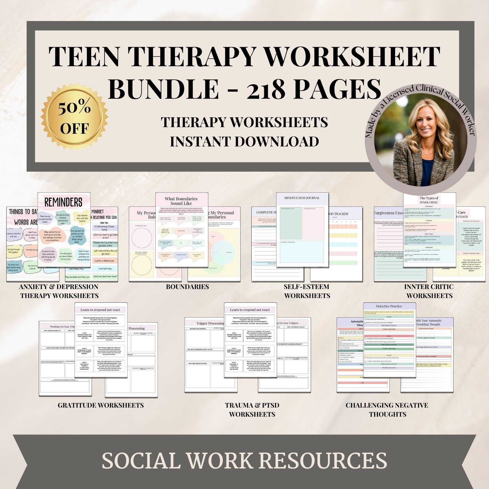 Teen Therapy Worksheet Bundle, Therapist Journal Anxiety, Teenagers ...