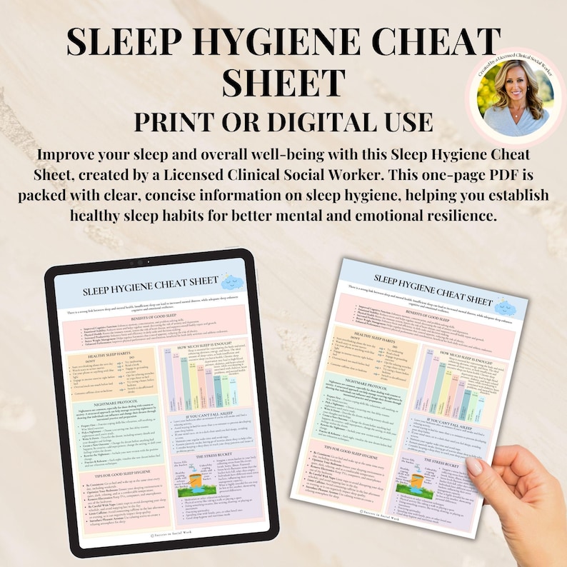 Sleep Hygiene Cheat Sheet, Sleep Journal, Therapy Office Decor, Self ...