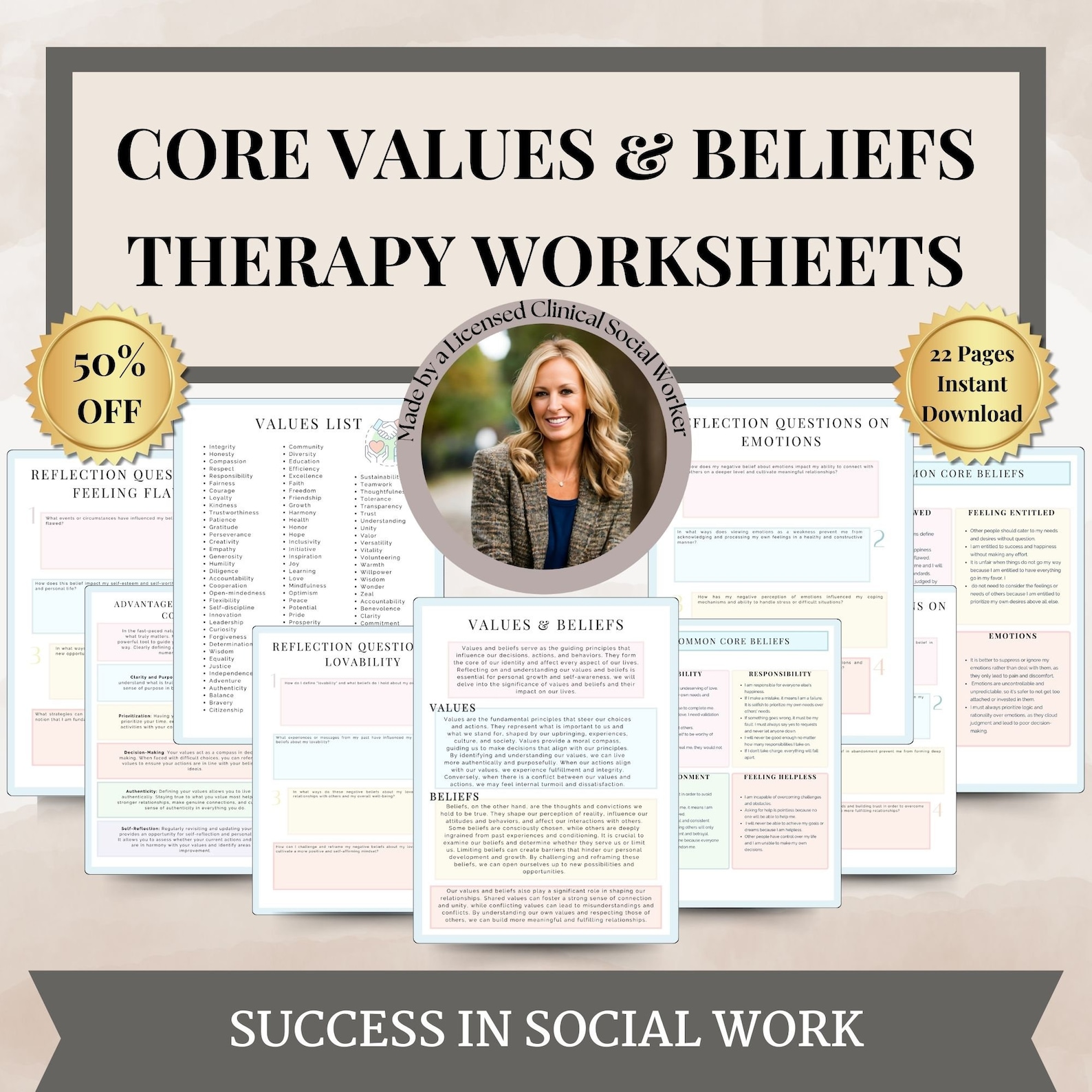 Core Values and Beliefs Worksheets, Challenging Negative Thoughts, Self ...