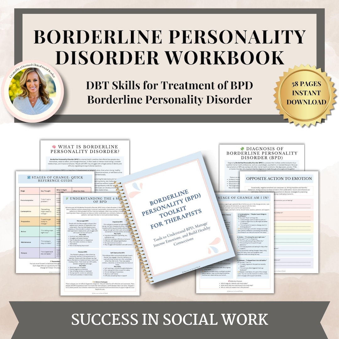 Borderline Personality Disorder Workbook BPD Worksheets Bundle, DBT ...