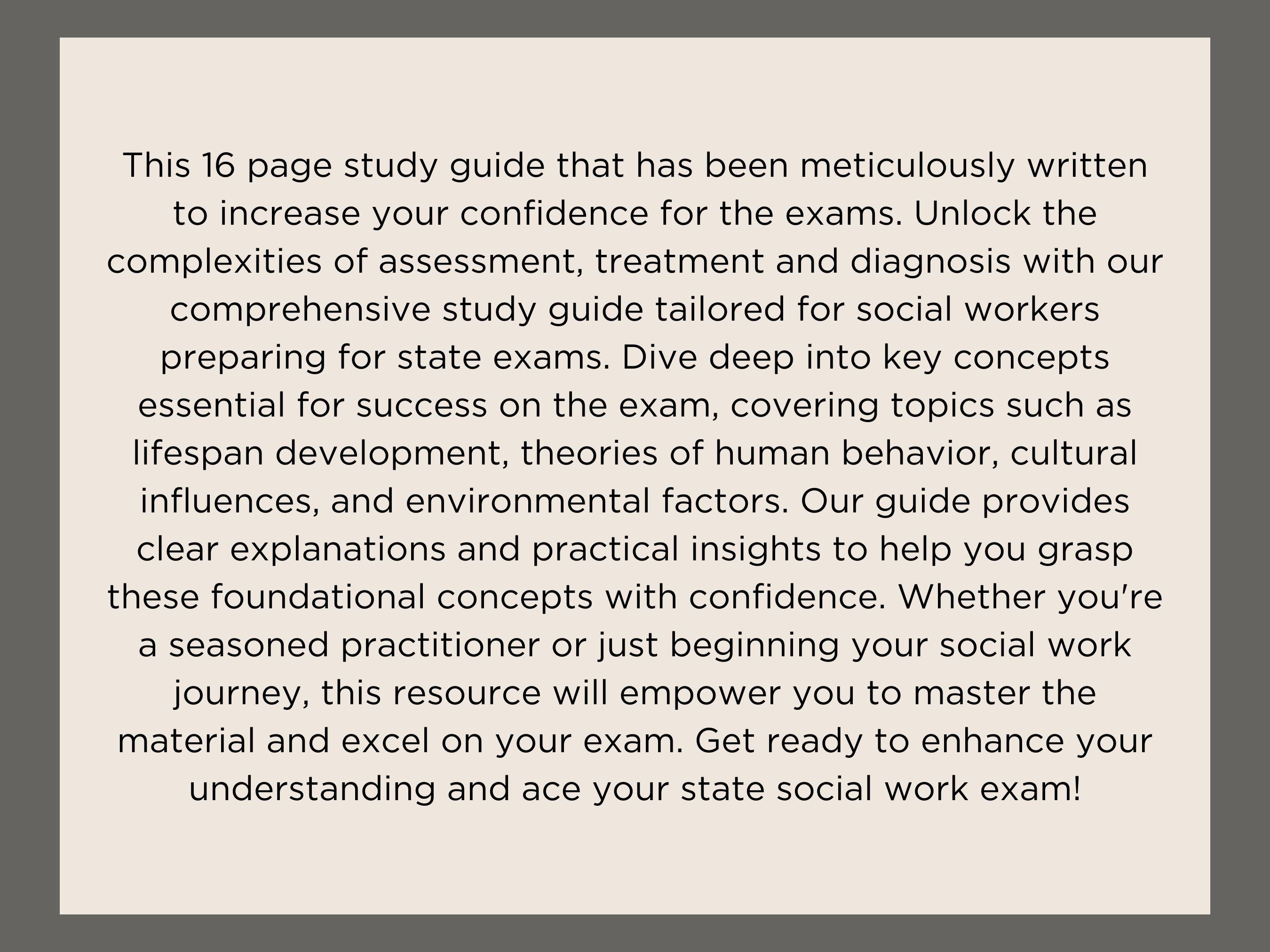 Social Work Study Guide,lcsw/lmsw Study Guide,assessment Treatment and ...