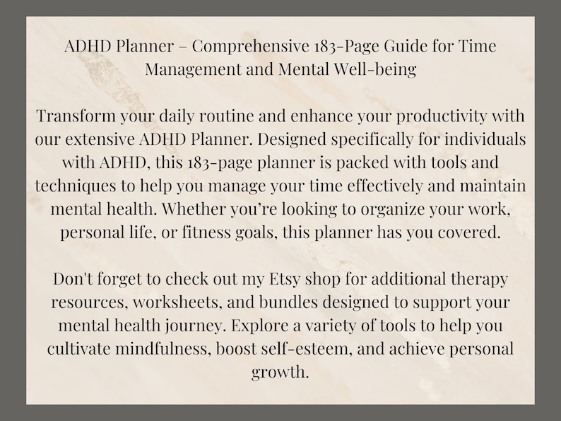 ADHD & Mental Health Planner, ADHD Planners Therapy Worksheets, ADHD ...