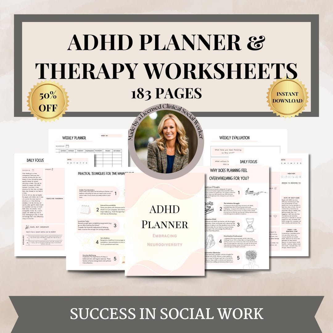 ADHD & Mental Health Planner, ADHD Planners Therapy Worksheets, ADHD ...