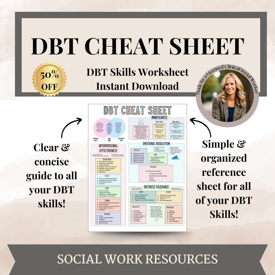 DBT Cheat Sheet, Therapy Worksheet, DBT Skills, Mental Health Printable ...