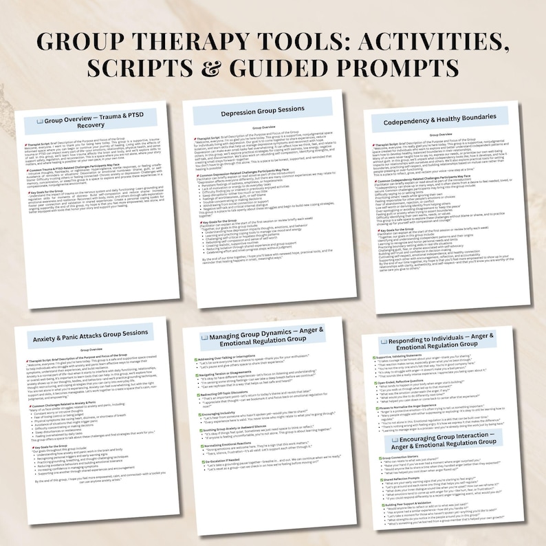 Group Therapy Workbook & Cheat Sheet, Counseling Template, Therapist ...