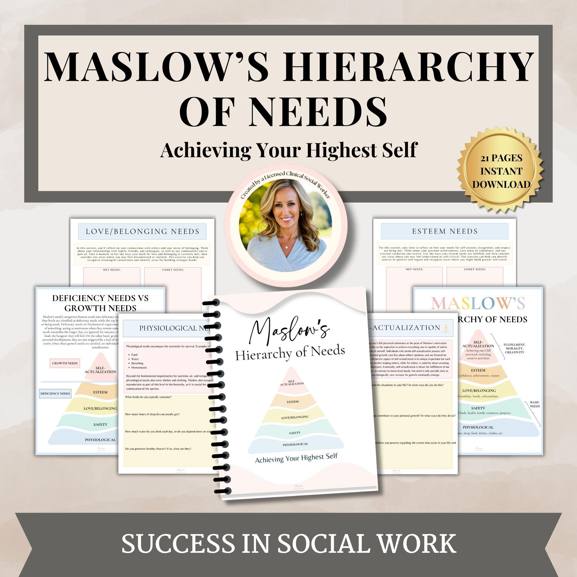 Maslow's Hierarchy of Needs Worksheets, Self Actualization, Mental ...