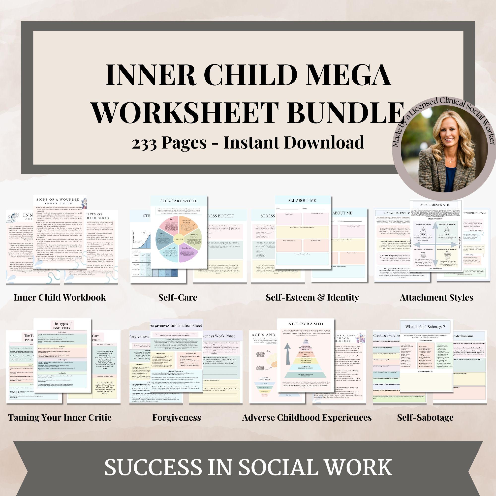 Inner Child Therapy Worksheet Mega Bundle, Reparenting Inner Child ...