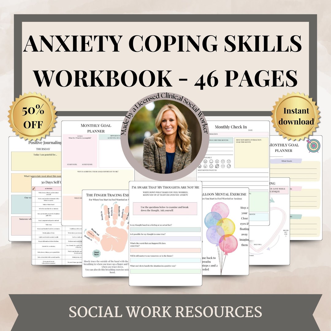 Anxiety CBT Workbook Digital or Printable Worksheets for Worry Stress ...