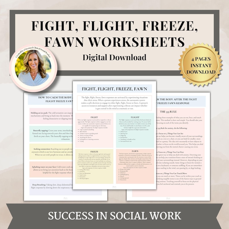 Fight Flight Freeze Fawn Therapy Worksheets, Stress Response, Fight or ...