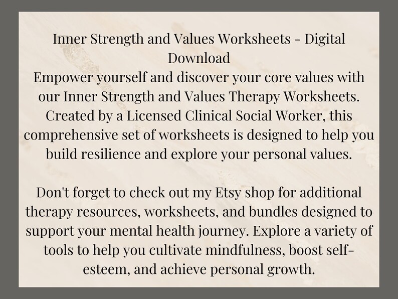Inner Strength and Values Exploration Worksheets, Solution Focused ...