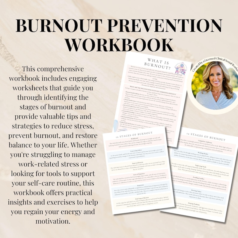 Burnout and Prevention Workbook, Stress Worksheets, Self-care, Therapy ...