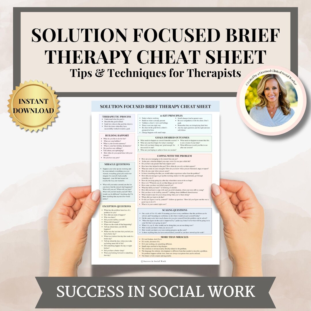 Solution-focused Brief Therapy Cheat Sheet | SFBT Therapist Guide ...