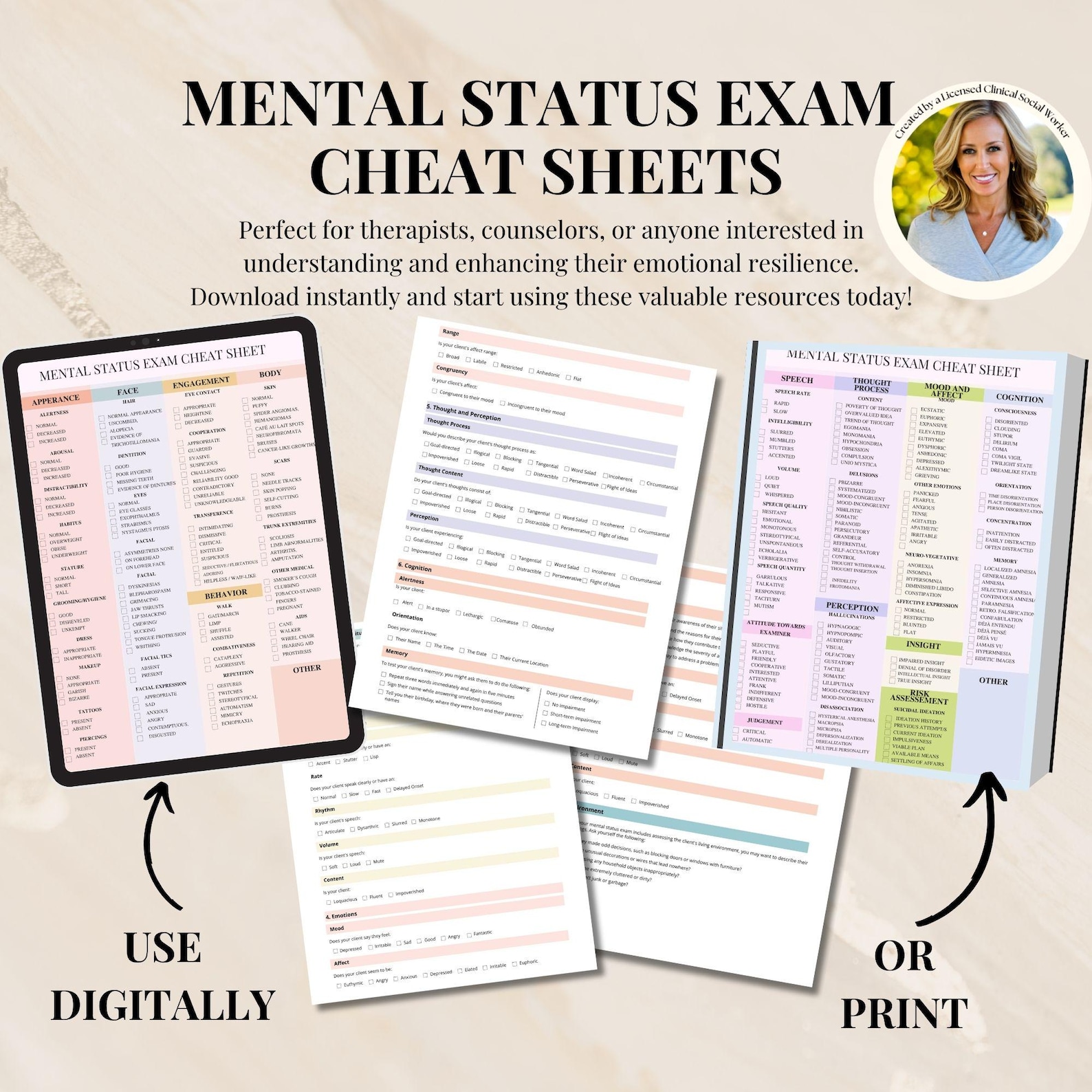Mental Status Exam Cheat Sheet, MSE Reference Sheet,therapy Tools ...
