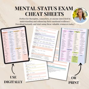 Mental Status Exam Cheat Sheet, MSE Reference Sheet,therapy Tools ...