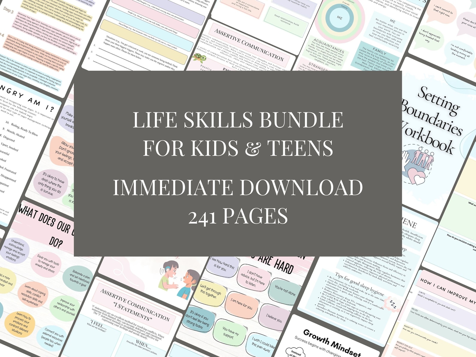 Kids Teen Life Skills Worksheet Bundle, Therapy Worksheets, Calming ...