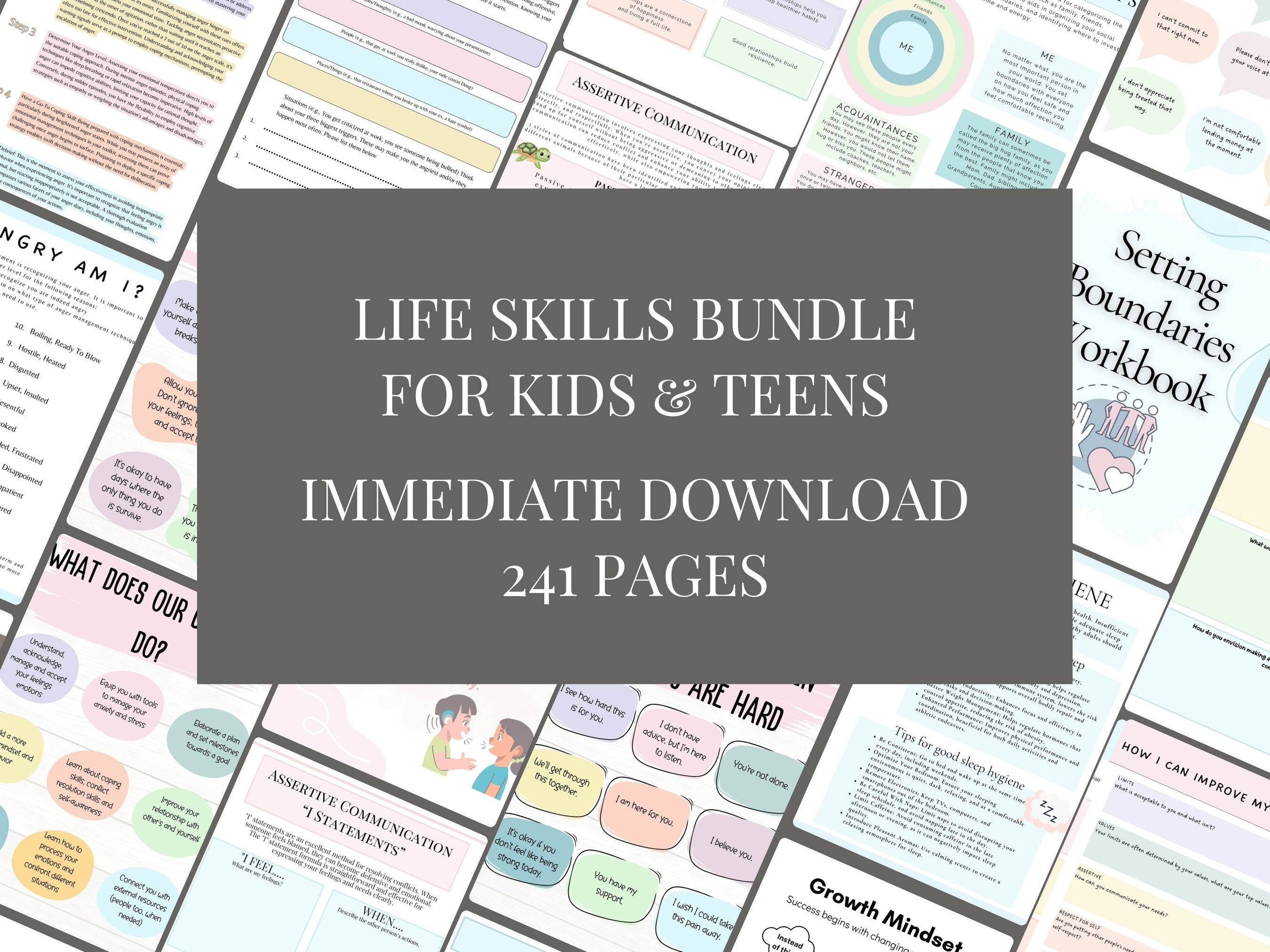 Kids Teen Life Skills Worksheet Bundle, Therapy Worksheets, Calming ...