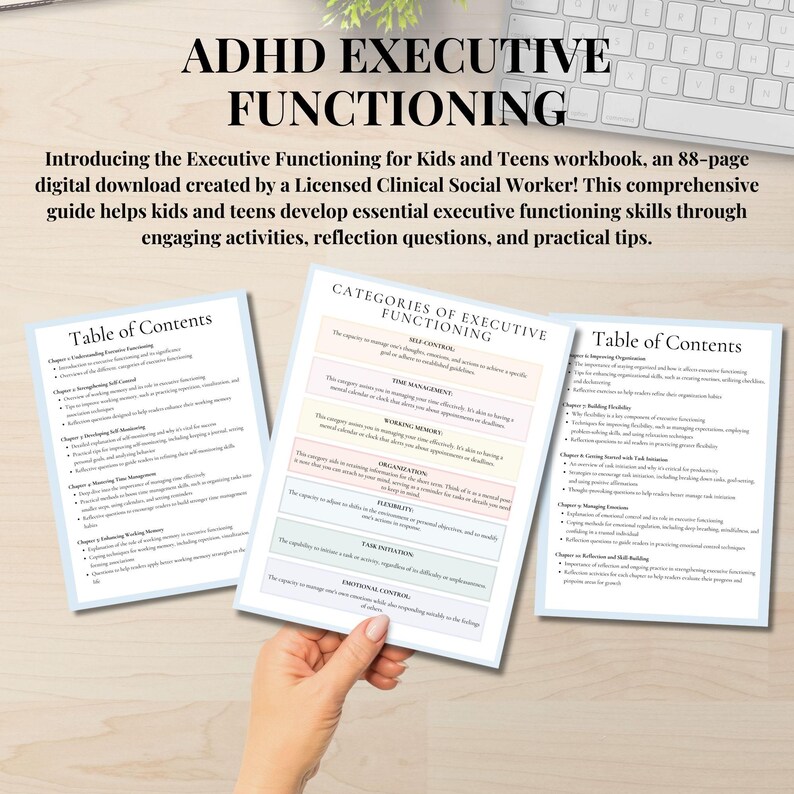 ADHD Executive Functioning Worksheet Bundle for Kids & Teens, Emotional ...