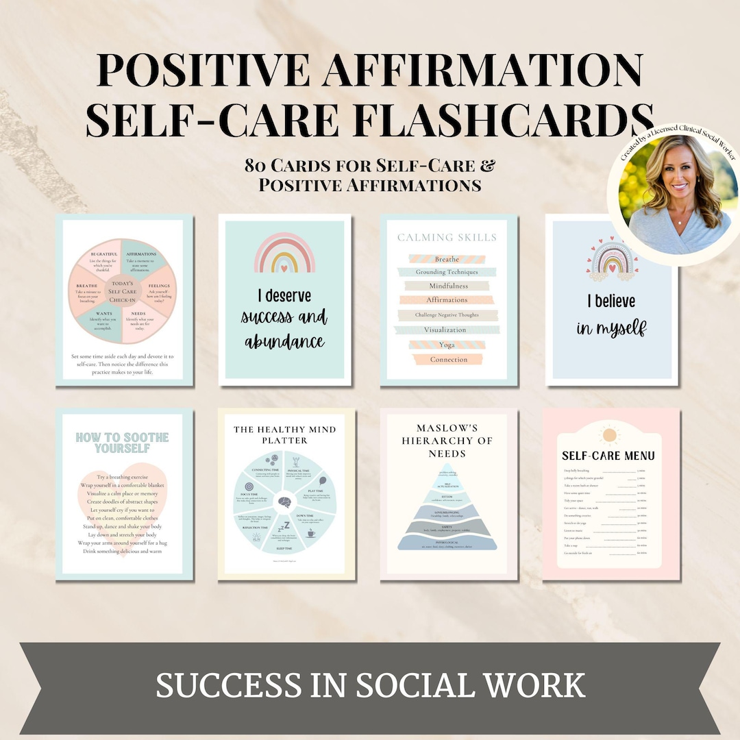 Positive Affirmation Self-care Flashcards, Positive Quote Flash Cards ...