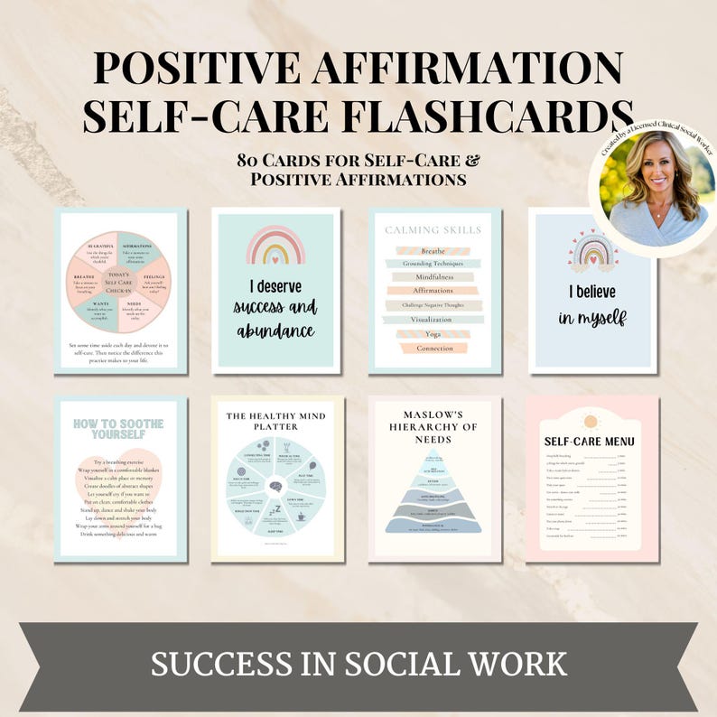 Positive Affirmation Self-care Flashcards, Positive Quote Flash Cards ...
