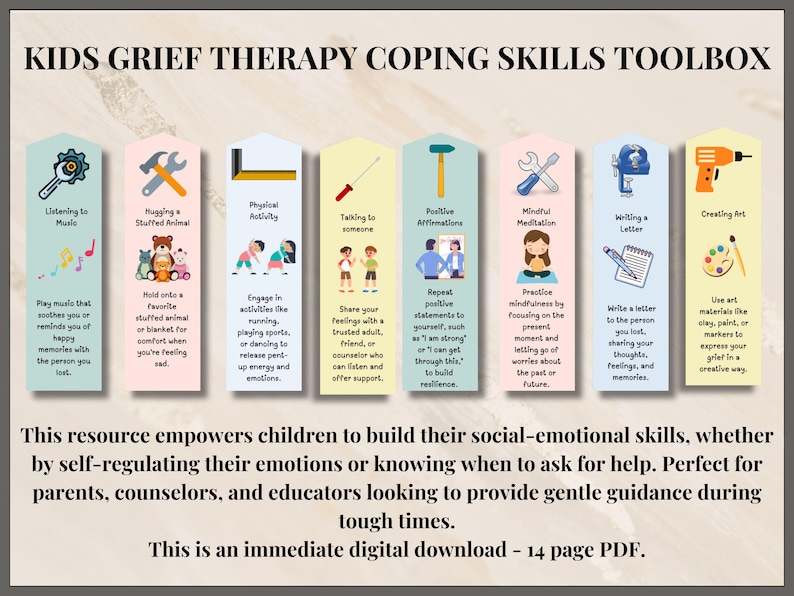 Grief Therapy Coping Skills Tool Box for Kids, Kids Therapy, Social ...