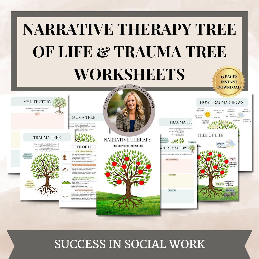 Narrative Therapy Worksheet Bundle Tree of Life and Trauma Tree Life ...