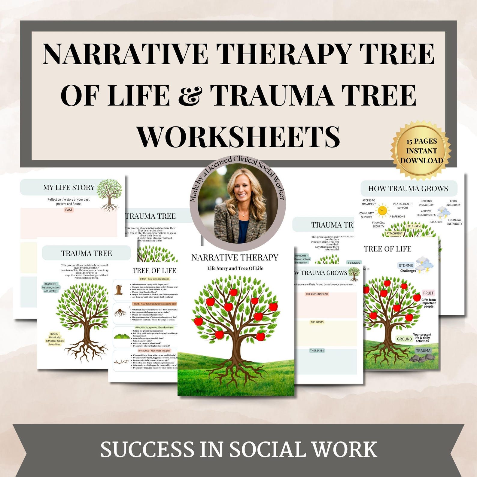 Narrative Therapy Worksheet Bundle Tree of Life and Trauma Tree Life ...