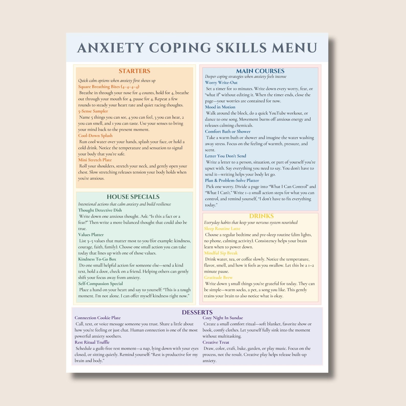 Anxiety Coping Skills Cheat Sheet Psychoeducation for Counselors ...