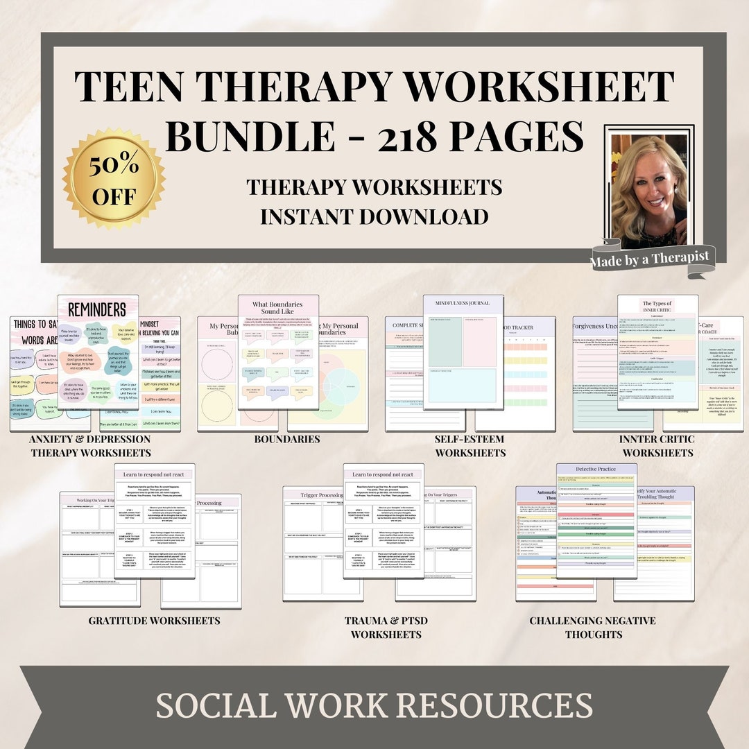 Teen Therapy Worksheet Bundle, Therapist Journal Anxiety, Teenagers Coping Skills, GAD, Therapy ...