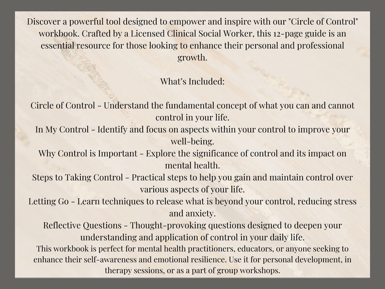 Circle of Control Therapy Worksheets, Worry Worksheets, Things I Can ...