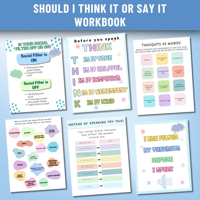 Think It or Say It Worksheets, Social Filter Activities, Kids Social ...