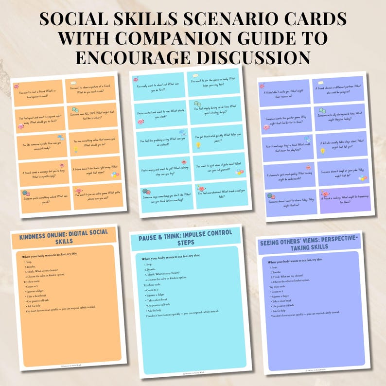 Social Skills Scenario Cards for Kids 120 SEL Prompts for Autism Social ...