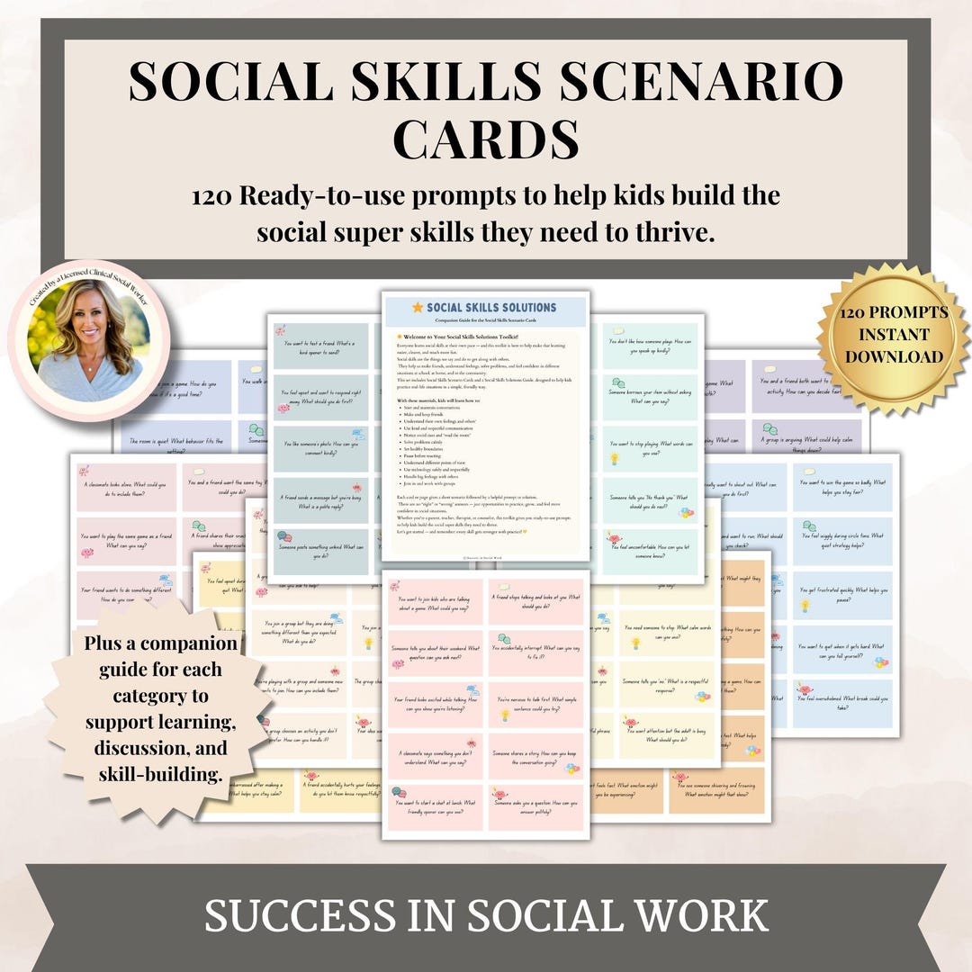 Social Skills Scenario Cards for Kids 120 SEL Prompts for Autism Social ...