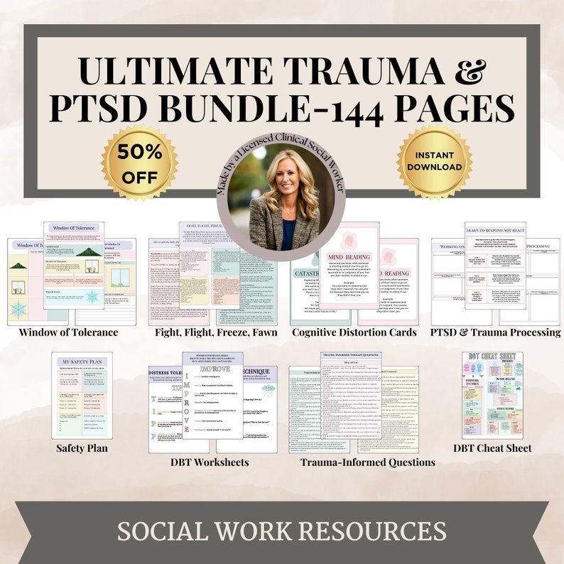 Trauma Therapy Bundle, Anxiety Coping Skill Card, Therapy Worksheets ...