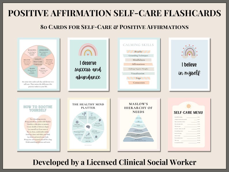 Positive Affirmation Self-care Flashcards, Positive Quote Flash Cards ...