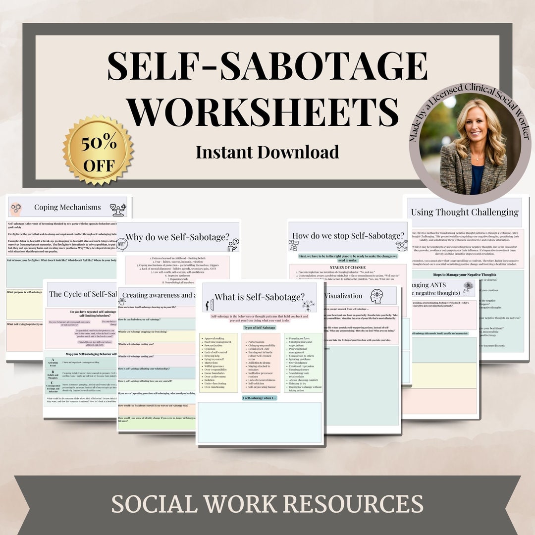 Self Sabotage Workbook,self-love Journal Therapy,emotional Regulation ...