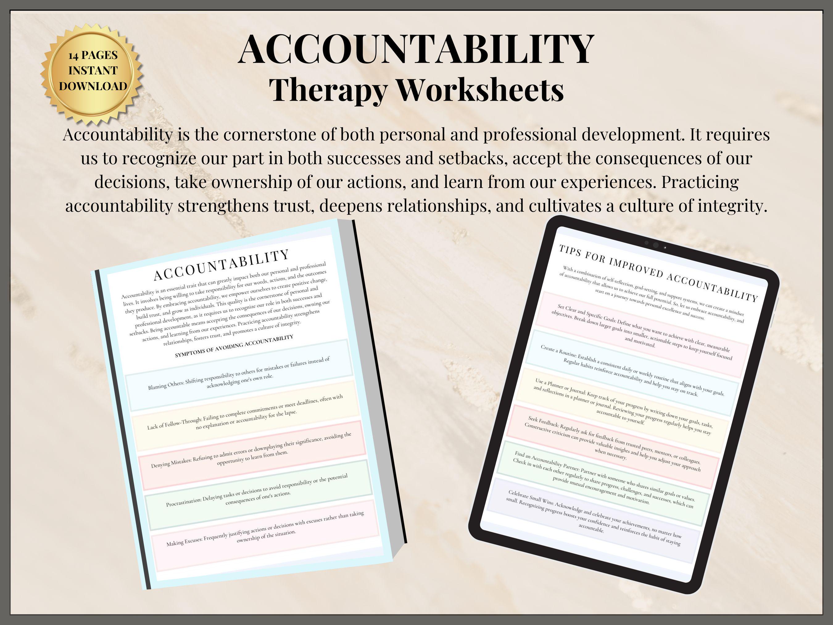 Accountability Worksheets for Teens and Adults Self-blame Vs ...