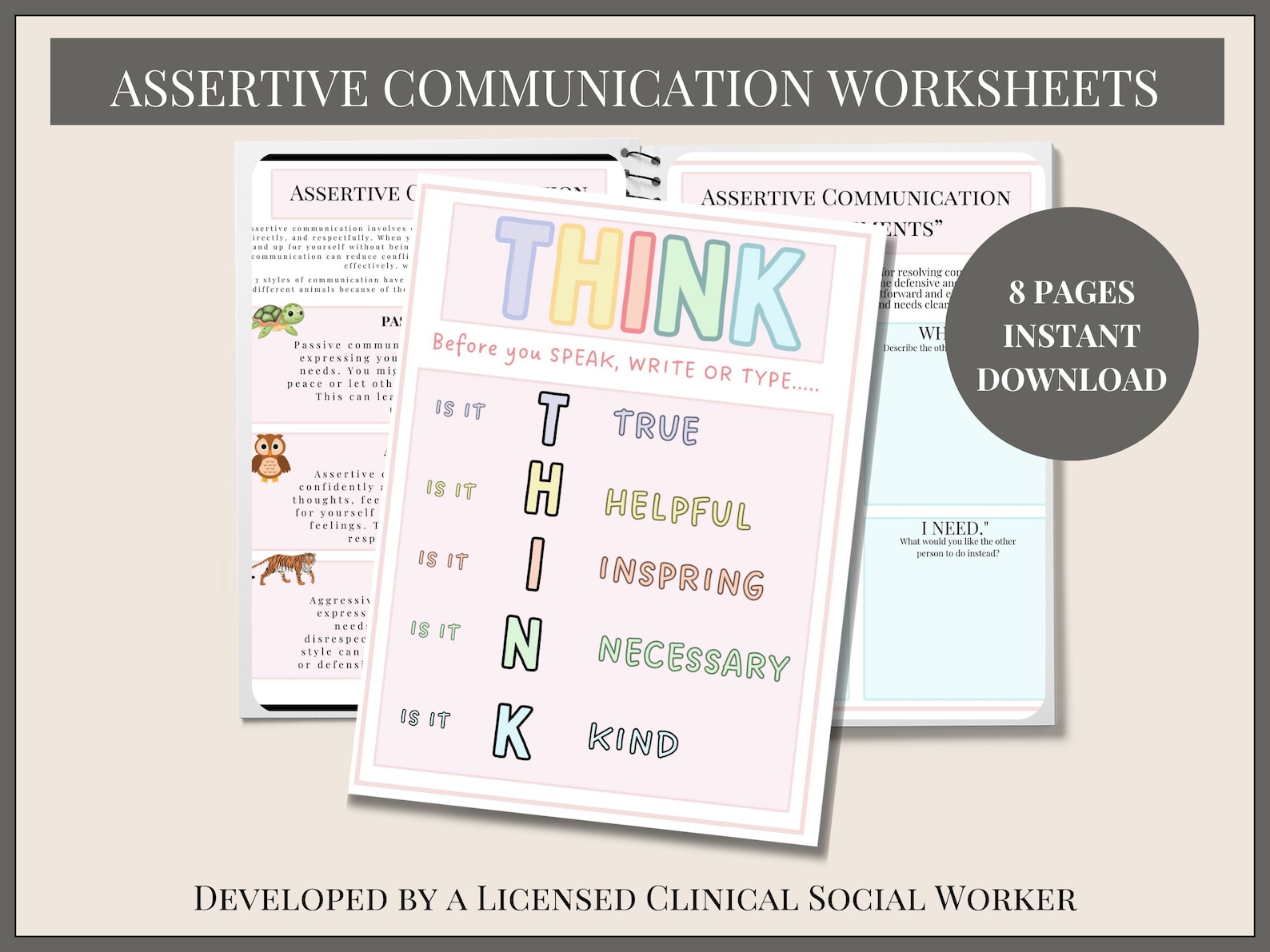 Assertive Communication Worksheets, Communication Styles and Social ...
