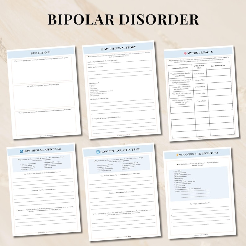 Bipolar Disorder Workbook for Therapists, Printable Mood Tracker ...