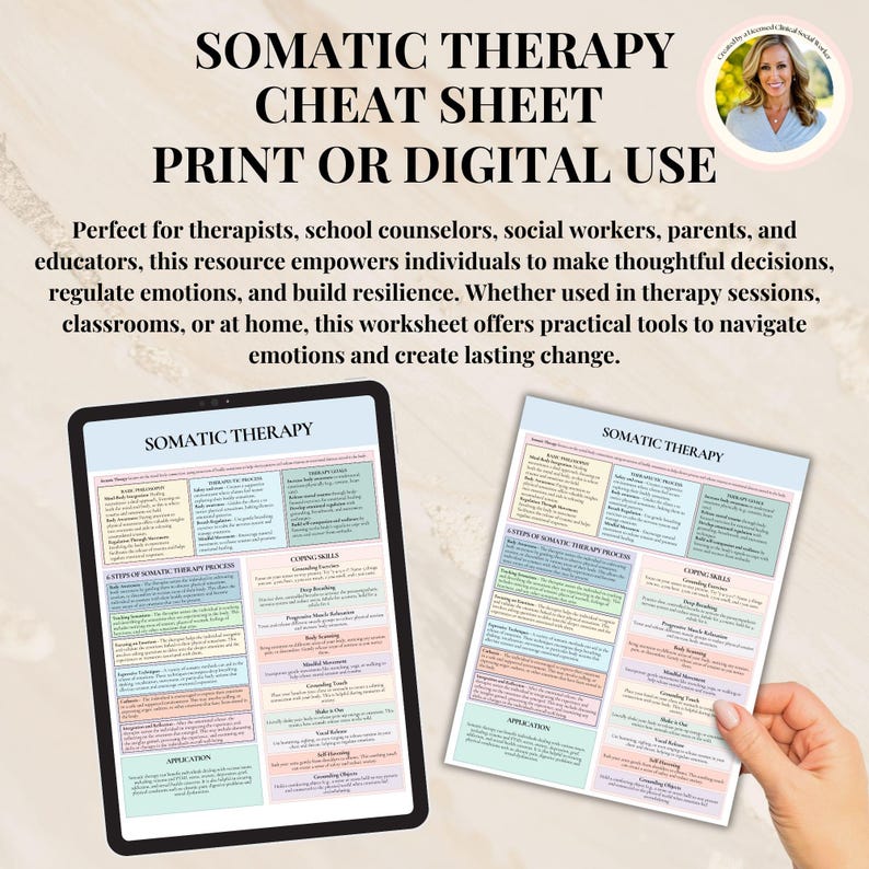 Somatic Therapy Cheat Sheet, Somatic Healing & Exercises Handout ...
