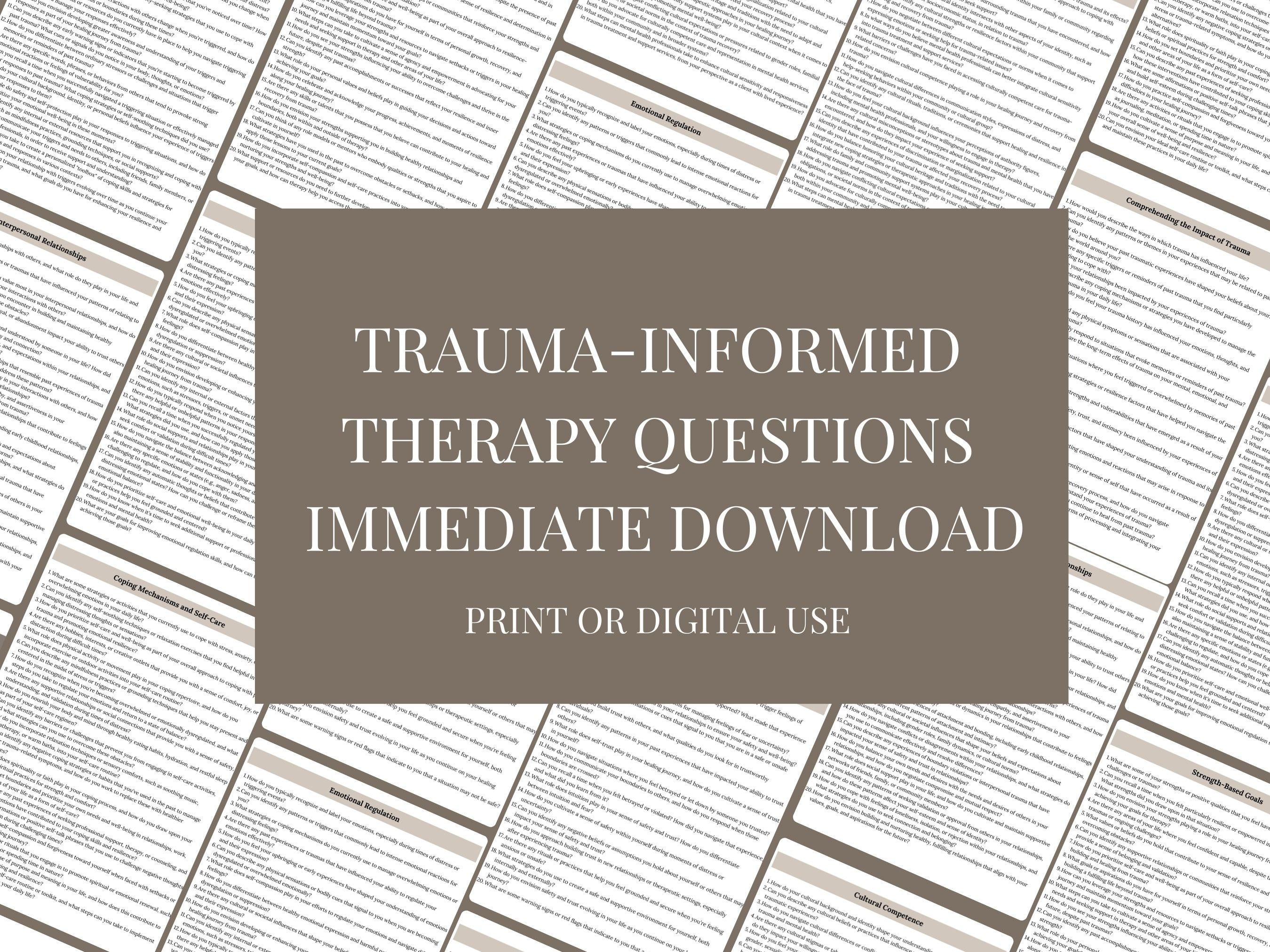 Trauma-informed Therapy Questions, Trauma Therapy Questions Bundle ...