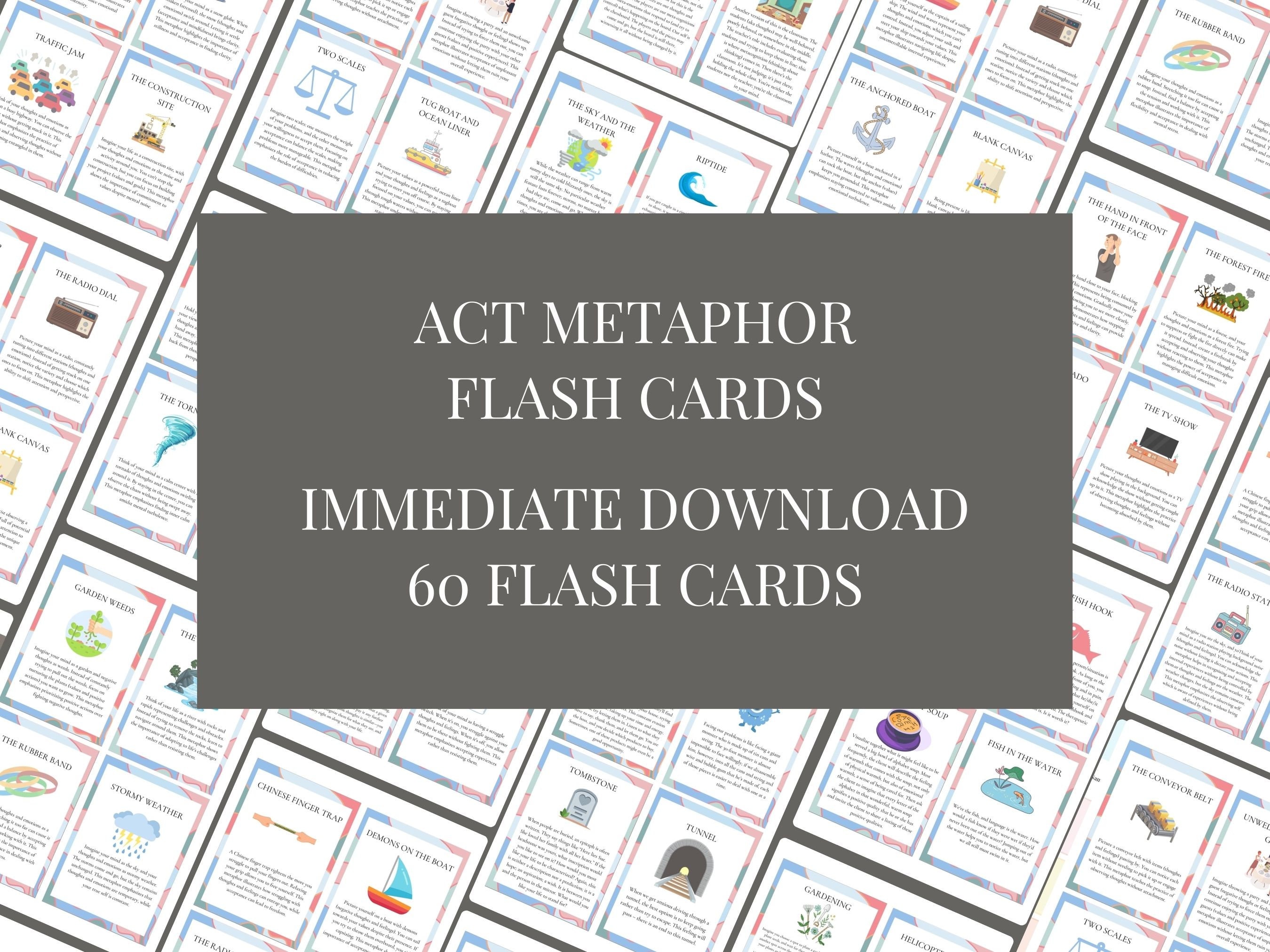 ACT Metaphors, Acceptance Therapy Metaphor Flash Cards, Commitment ...