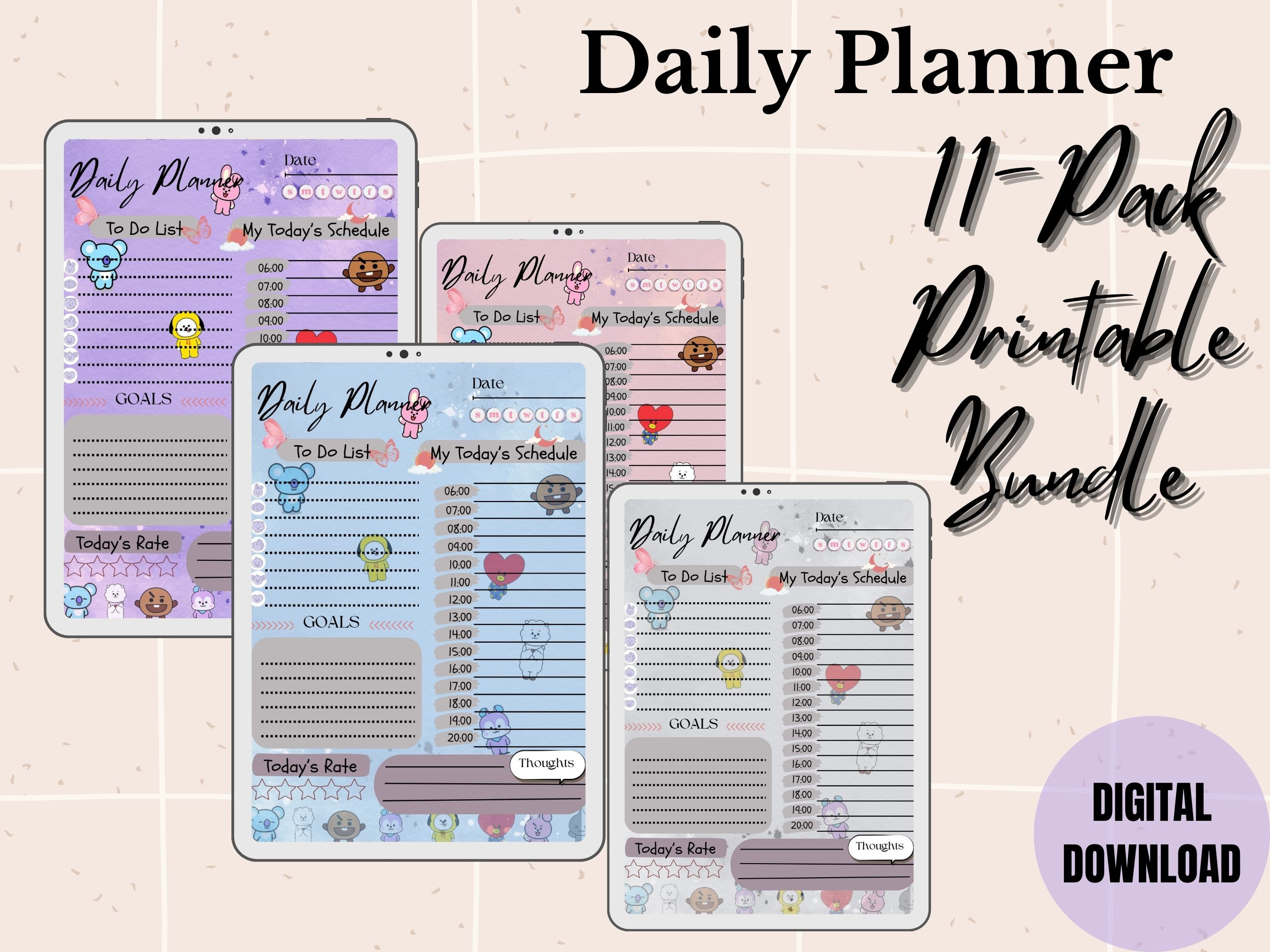 Printable Digital Planner | BT21 Daily Notes Planner Printable Instant ...