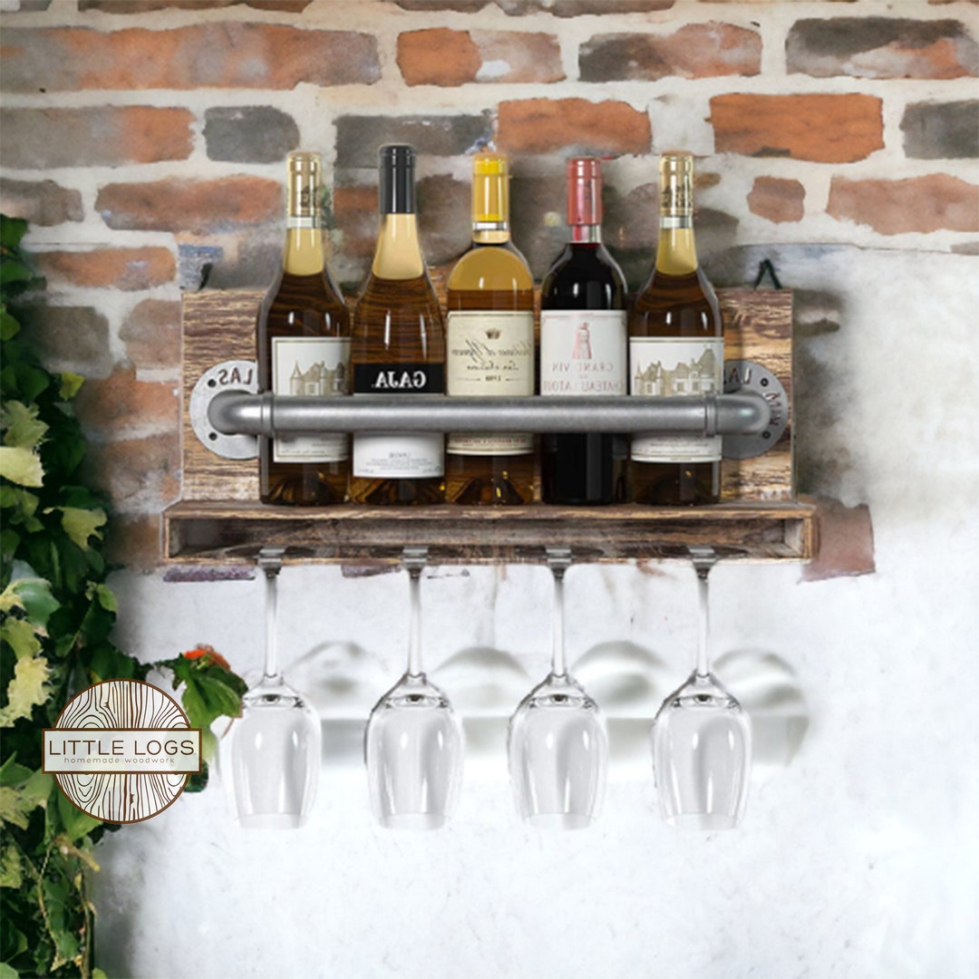 Floating Wooden Wine Shelf Home Wine Bar Shelf Wine Glass - Etsy