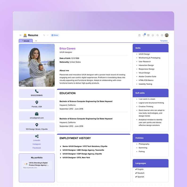 Resume Template - Etsy