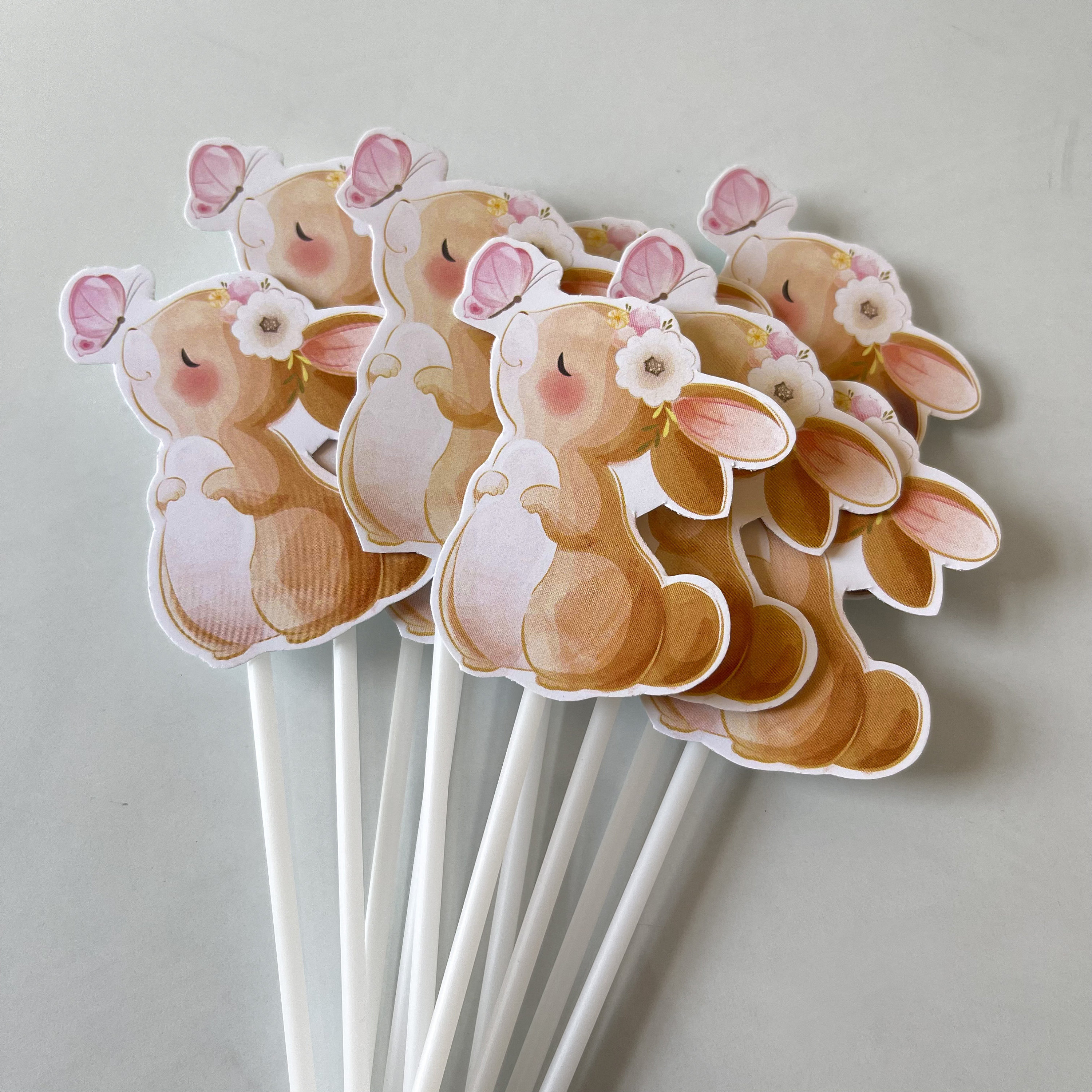 Bunny Birthday Cupcake Toppers, Rabbit Baby Shower Cupcake Toppers ...
