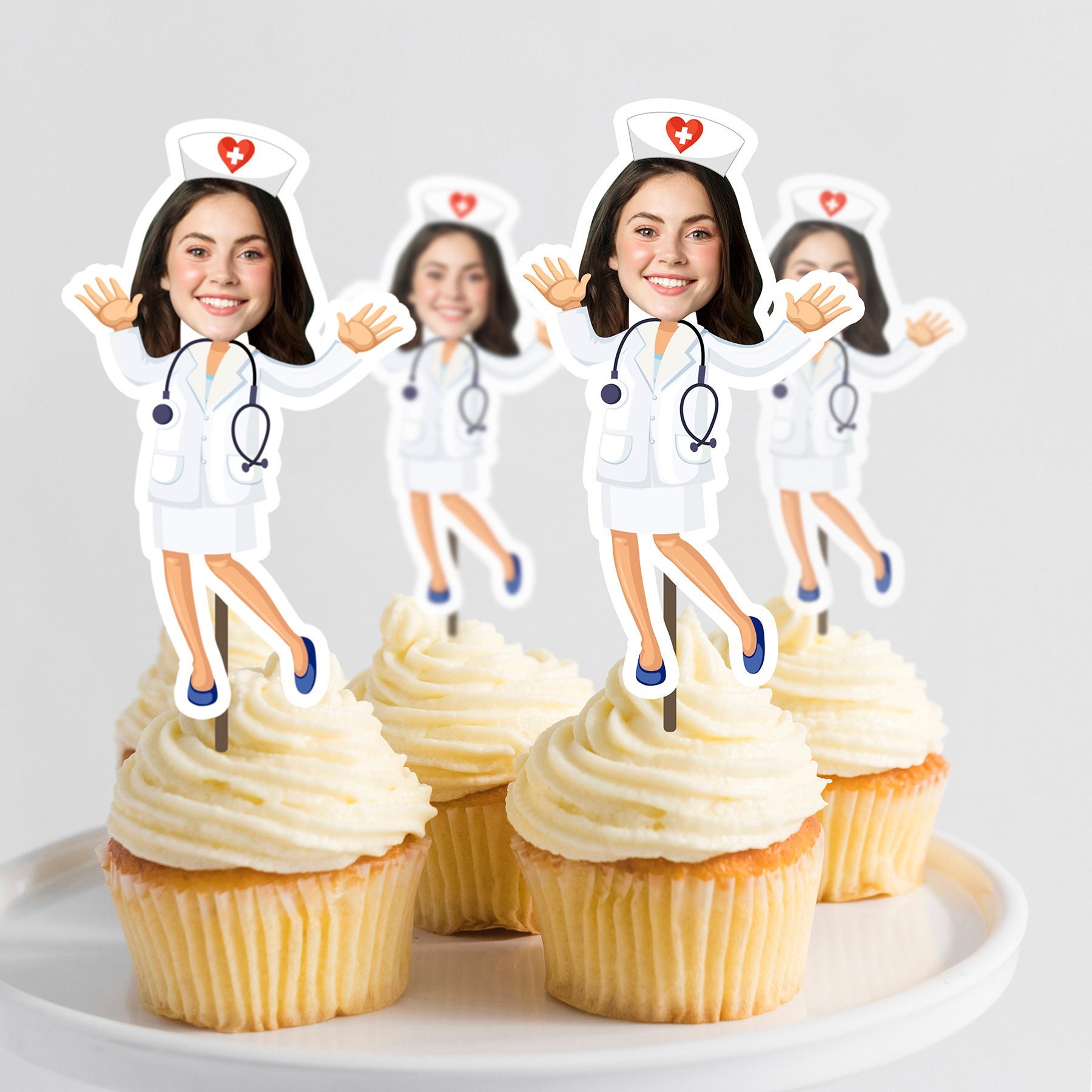 Nurse Cupcake Toppers, Doctor Cupcake Toppers With Custom Photo digital ...