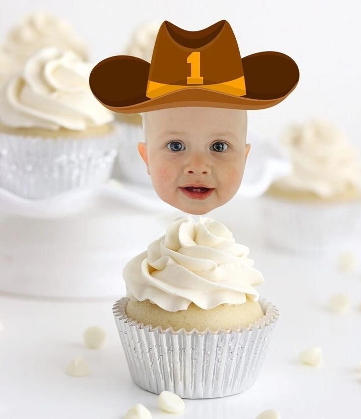 Cowboy Photo Cupcake Toppers digital File, Cowboy Birthday Decorations ...